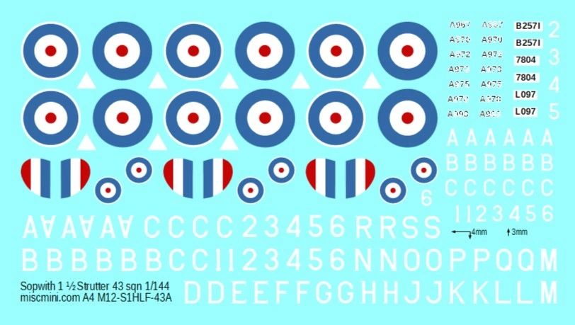 Sopwith 1 1/2 Strutter, 1/144 scale decals